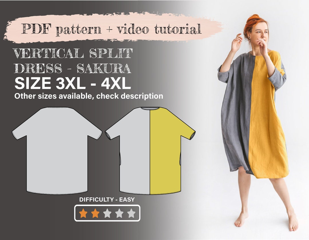 Plus Size Dress for Women Sewing Pattern SAKURA Vertical, One Size 3XL ...