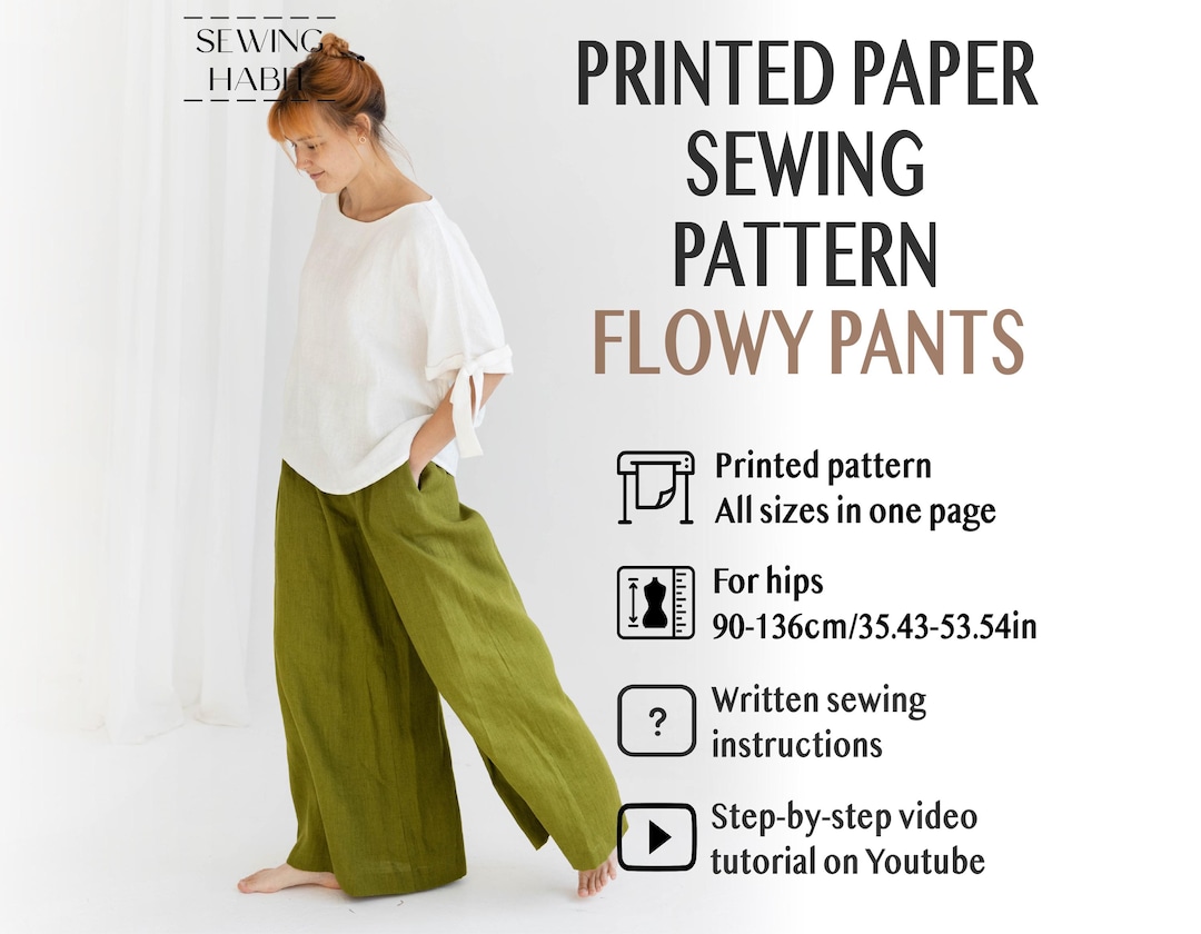 PRINTED PAPER Wide Pants Sewing Pattern, Loose Pants With Pockets, Women Sewing Patterns ...