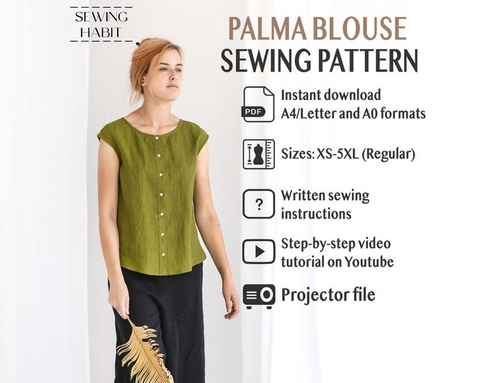 Kimono Blouse Sewing Pattern - Aurum Lily, Printable PDF, XS-6L Sizes ...