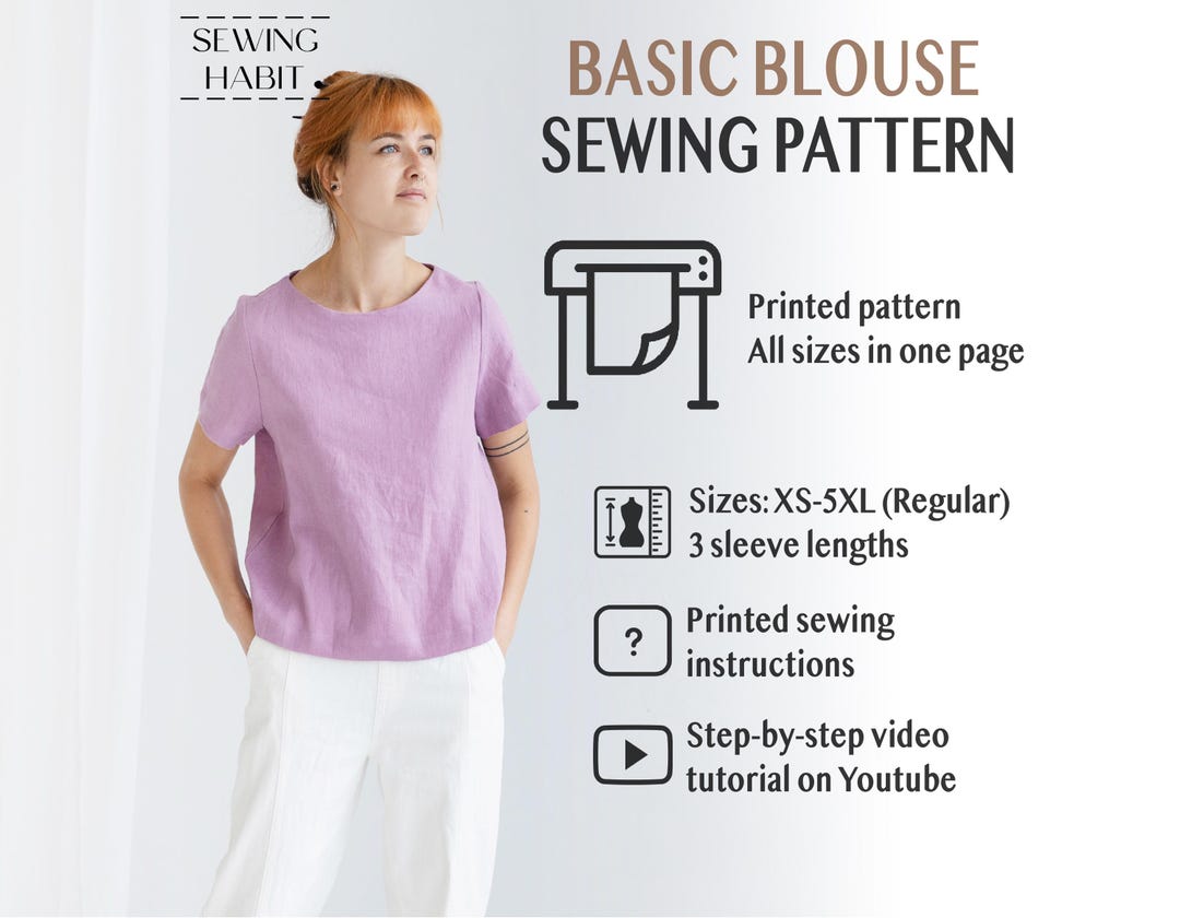 Blouse Paper Sewing Pattern, for Women, Printed Pattern, Short Sleeves ...