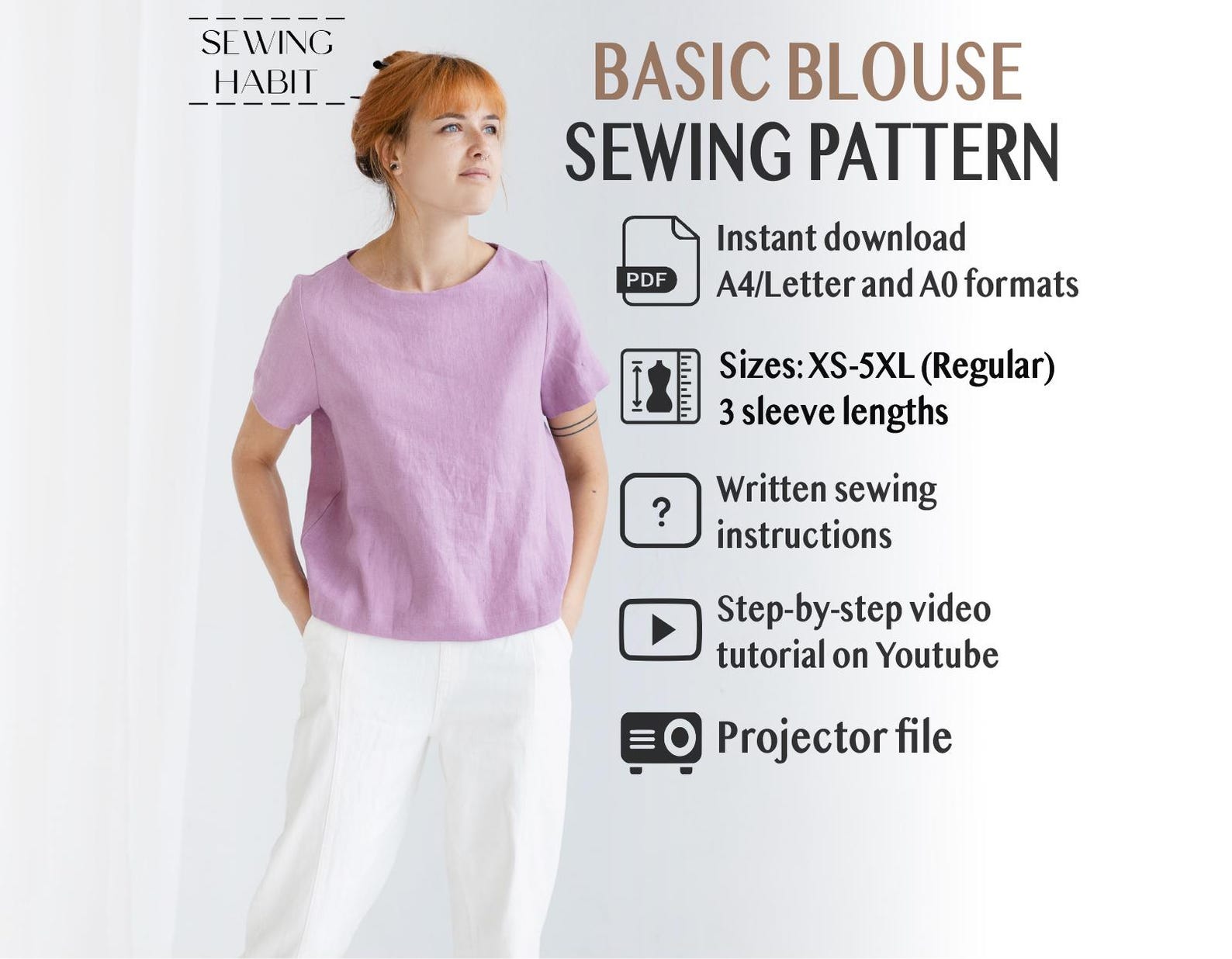 Basic Blouse Sewing Pattern: Relaxed Fit Top With Short and Long ...