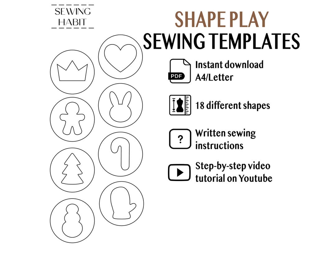 Sewing Templates PDF – 18 Cut-out Shapes for Sweatshirts, Garments ...