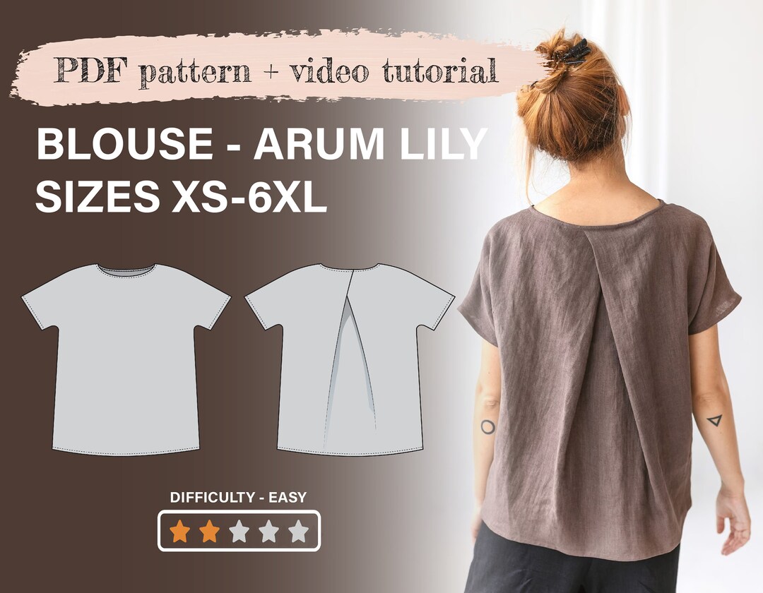 Kimono Blouse Sewing Pattern - Aurum Lily, Printable PDF, XS-6L Sizes, Womens Sewing Pattern ...