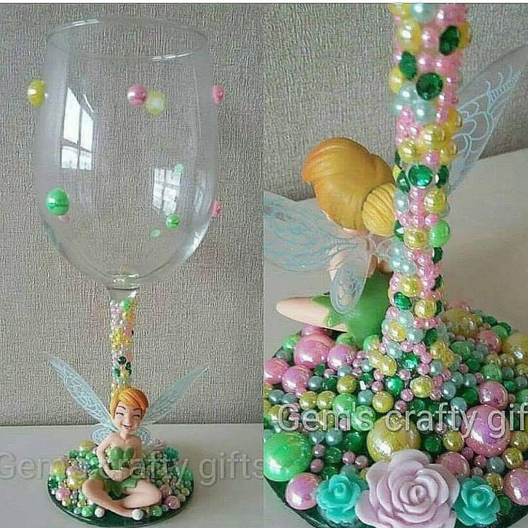 Tinkerbell Wine Glass, Tinkerbell Glass, Tinkerbell Gift, Glittered ...