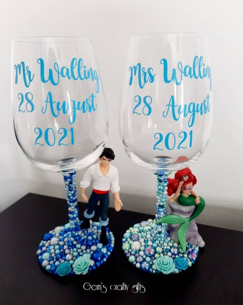 Little Mermaid and Eric Wine Glass Ariel Prince Eric Couple - Etsy UK