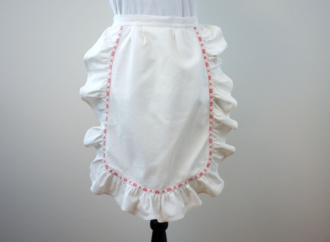 Ruffle Half Apron With White & Pink Decor Ribbon| Retro Maids Apron - Etsy