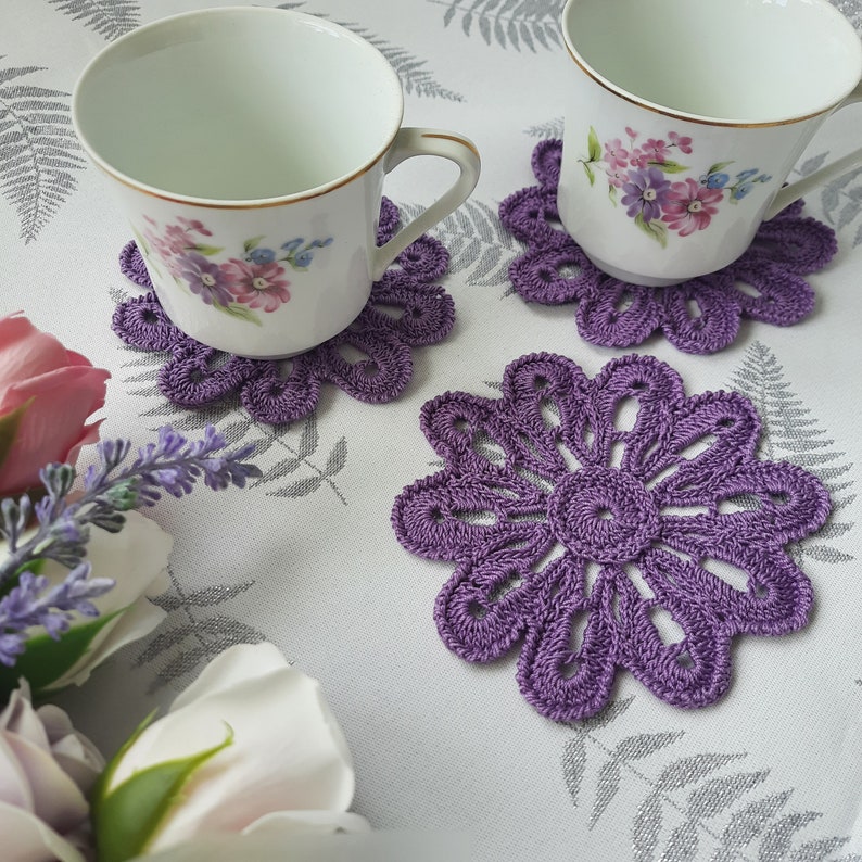 TUTORIAL Crochet Table Floral COASTERS Decor Pattern - Curtain TIE ...