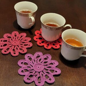 TUTORIAL Crochet Table Floral COASTERS Decor Pattern - Curtain TIE ...