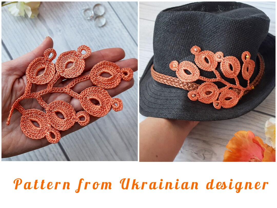 Easy Crochet Branch With Leaves Applique Pattern LACE Leaf BROOCH Pdf ...