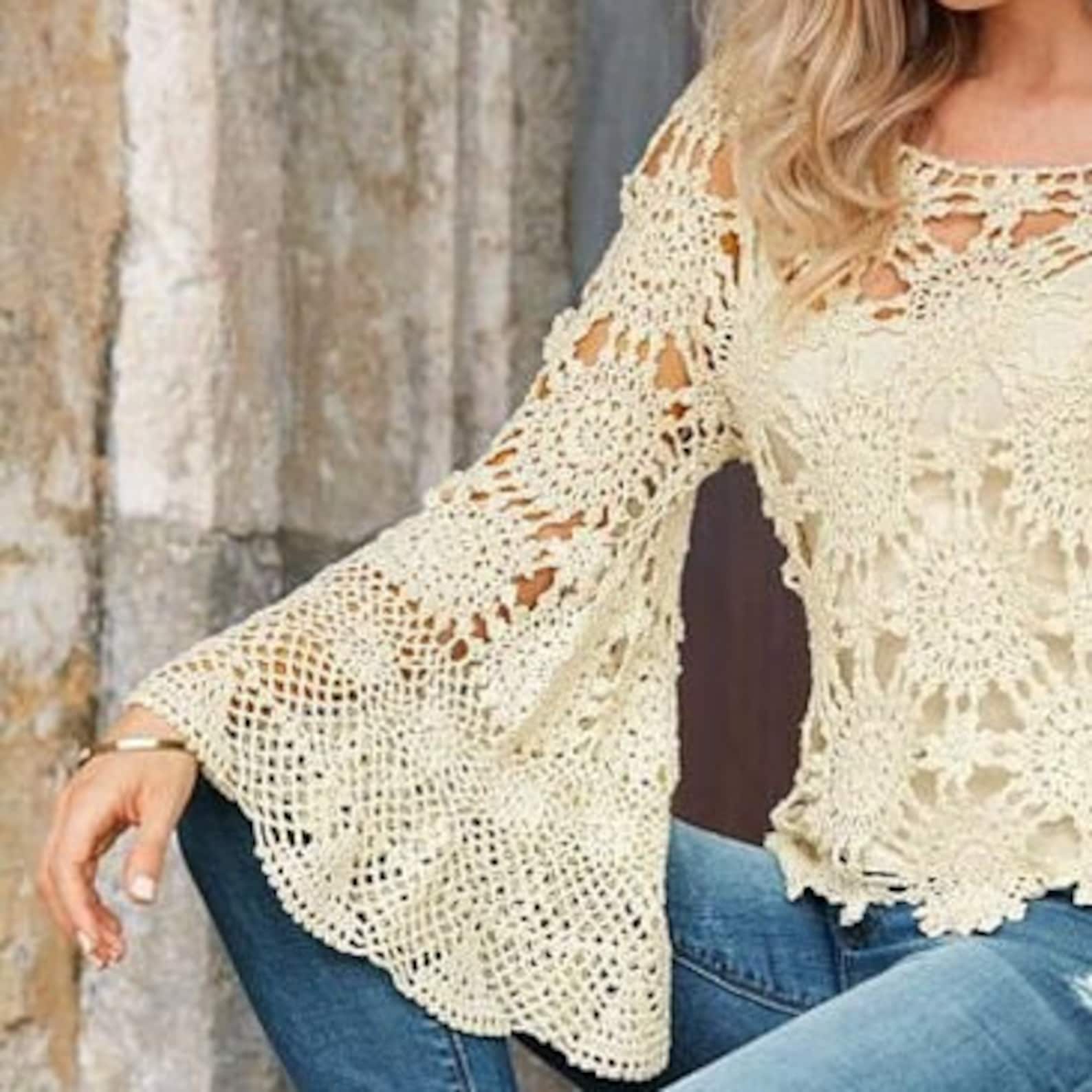 Crochet BELL Long SLEEVE Top PATTERN Pdf - Crop Sweater Digital - Easy ...
