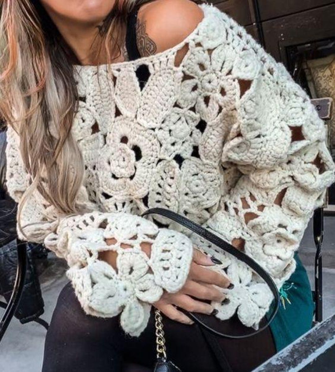 Handmade Irish Crochet Lace Sweater – Boho Floral Openwork Pullover ...