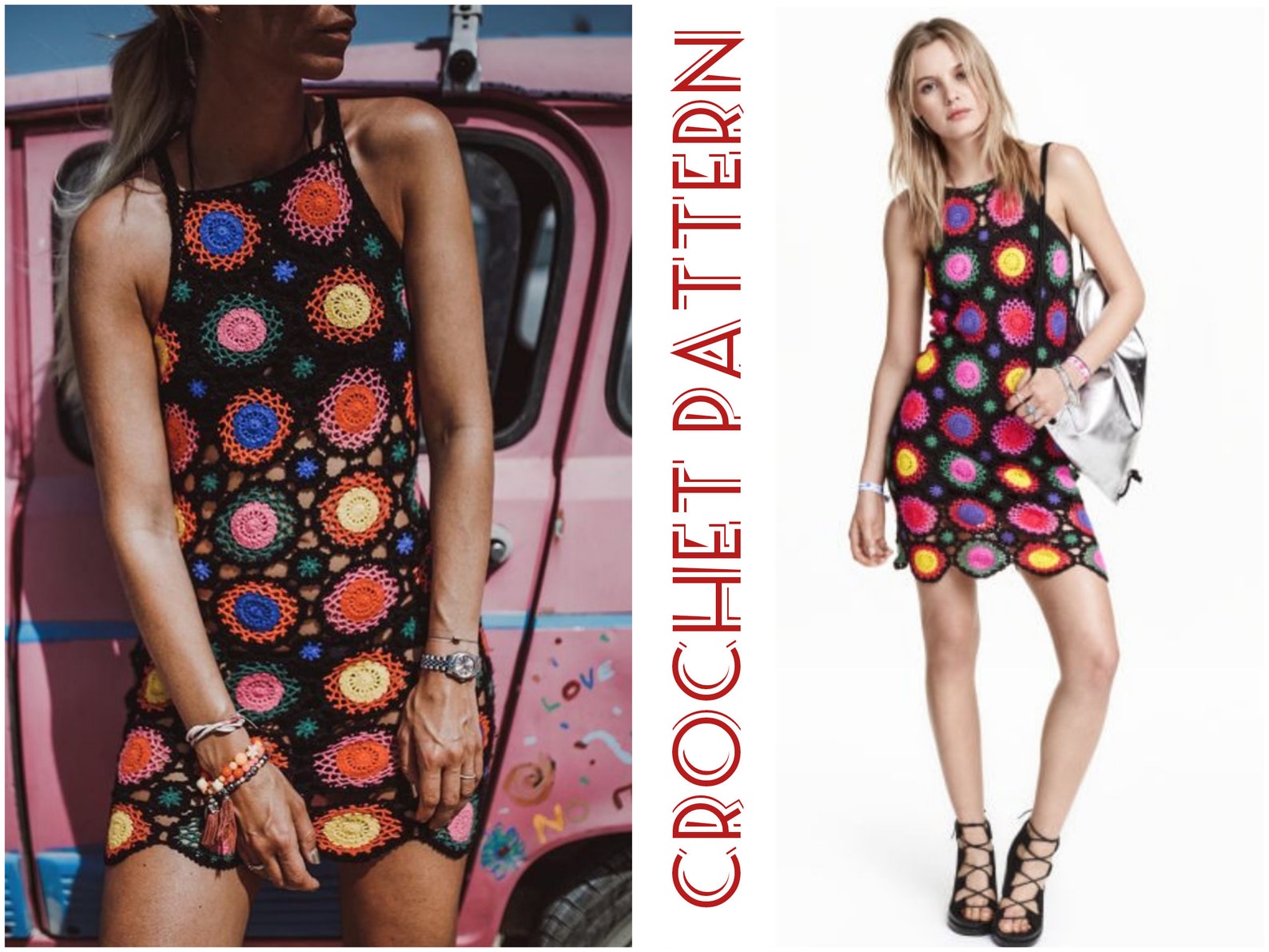 GRANNY SQUARE Crochet FESTIVAL Dress Pattern Pdf Rainbow - Etsy