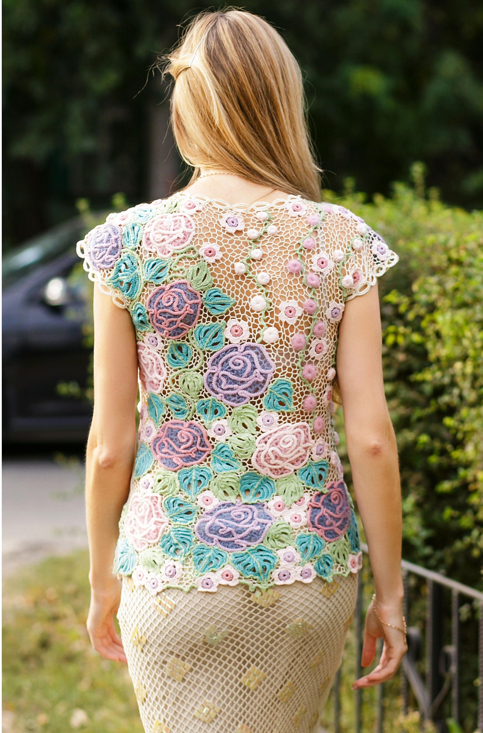 TUTORIAL! Lace CROCHET Summer SHIRT Pattern Pdf - Mesh Top Blouse Irish ...