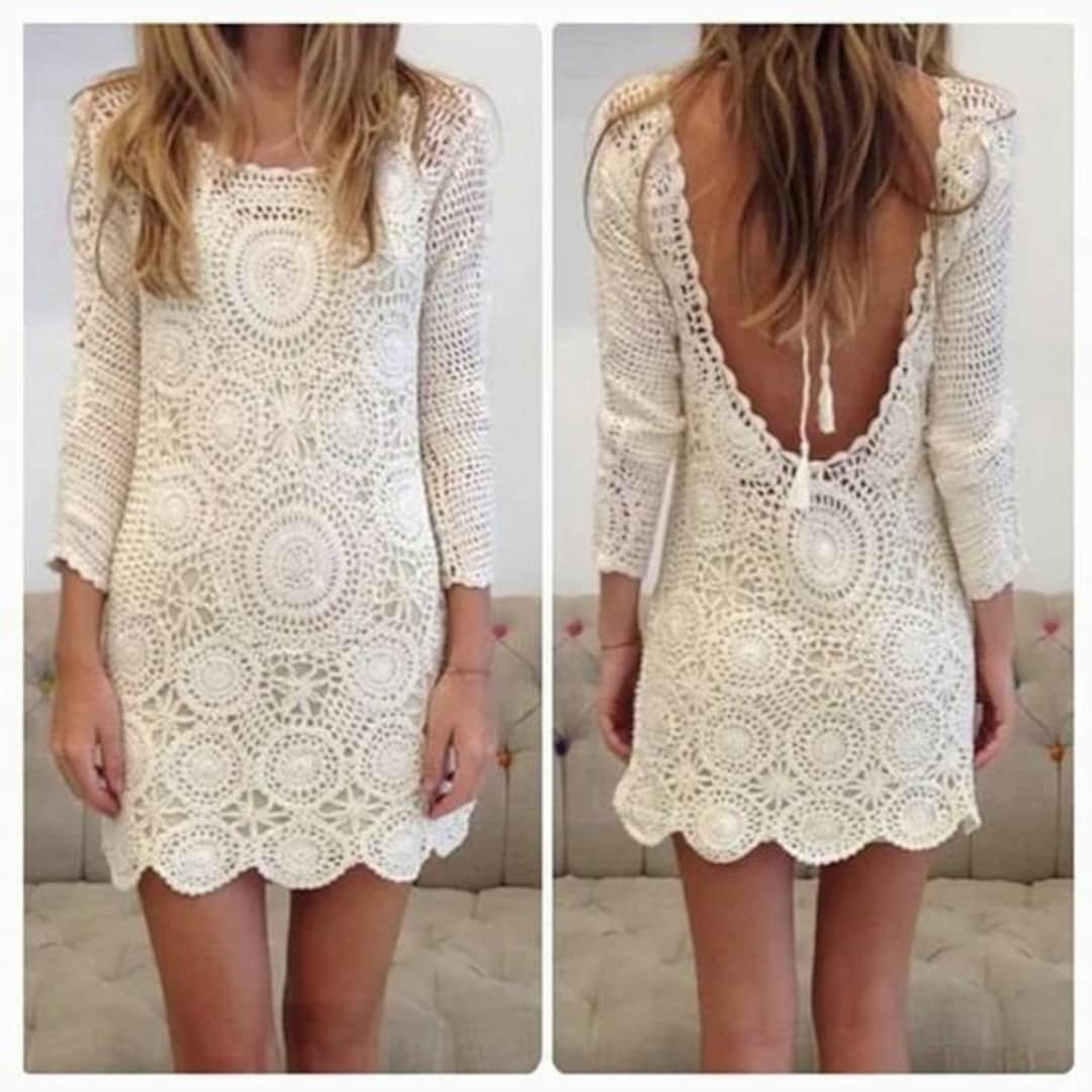 Crochet OPEN BACK Mini DRESS Pattern Pdf - Backless Holiday Boho Dress ...