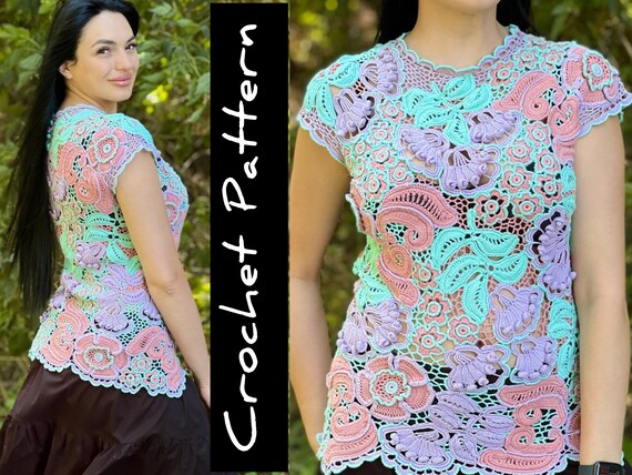 Lace CROCHET Blouse Pattern Pdf IRISH Flower Summer Top - Etsy