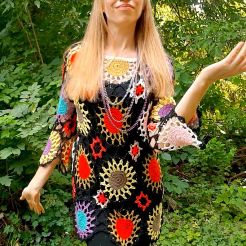 Crochet Cover up Boho Robe Pattern Granny Square Rainbow - Etsy