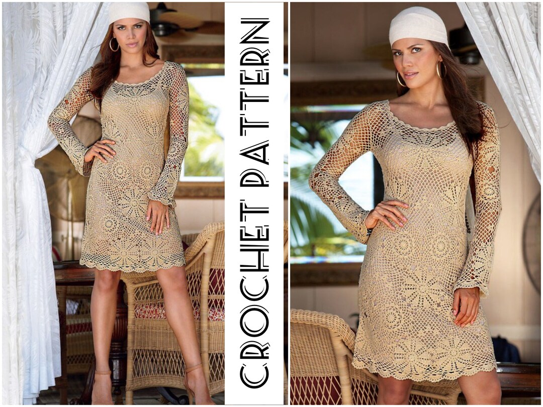 CROCHET MIDI Long Sleeve DRESS Pattern Pdf Holiday Mesh Beach Dress ...