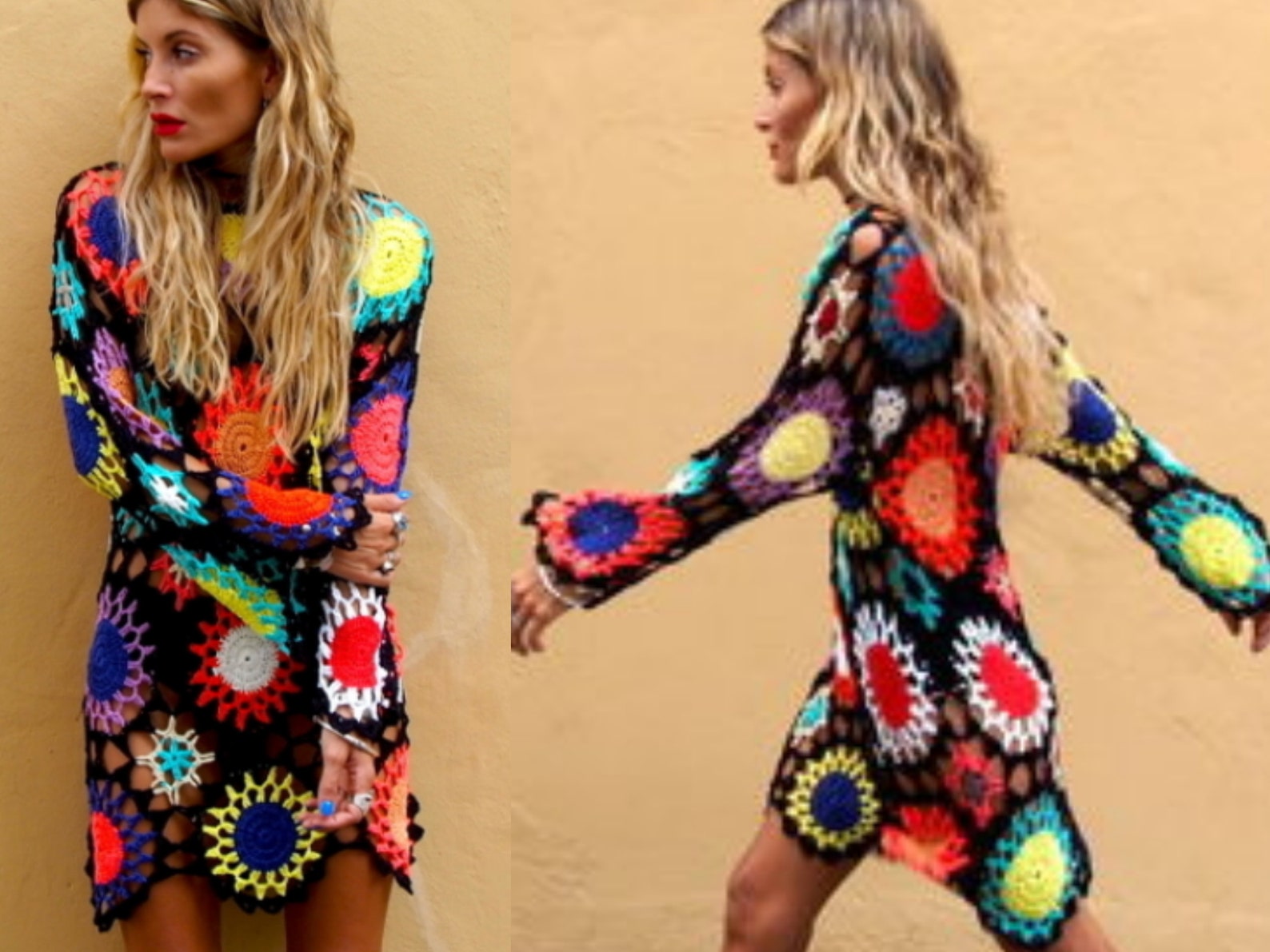 Crochet Cover up Boho Robe Pattern Granny Square Rainbow - Etsy