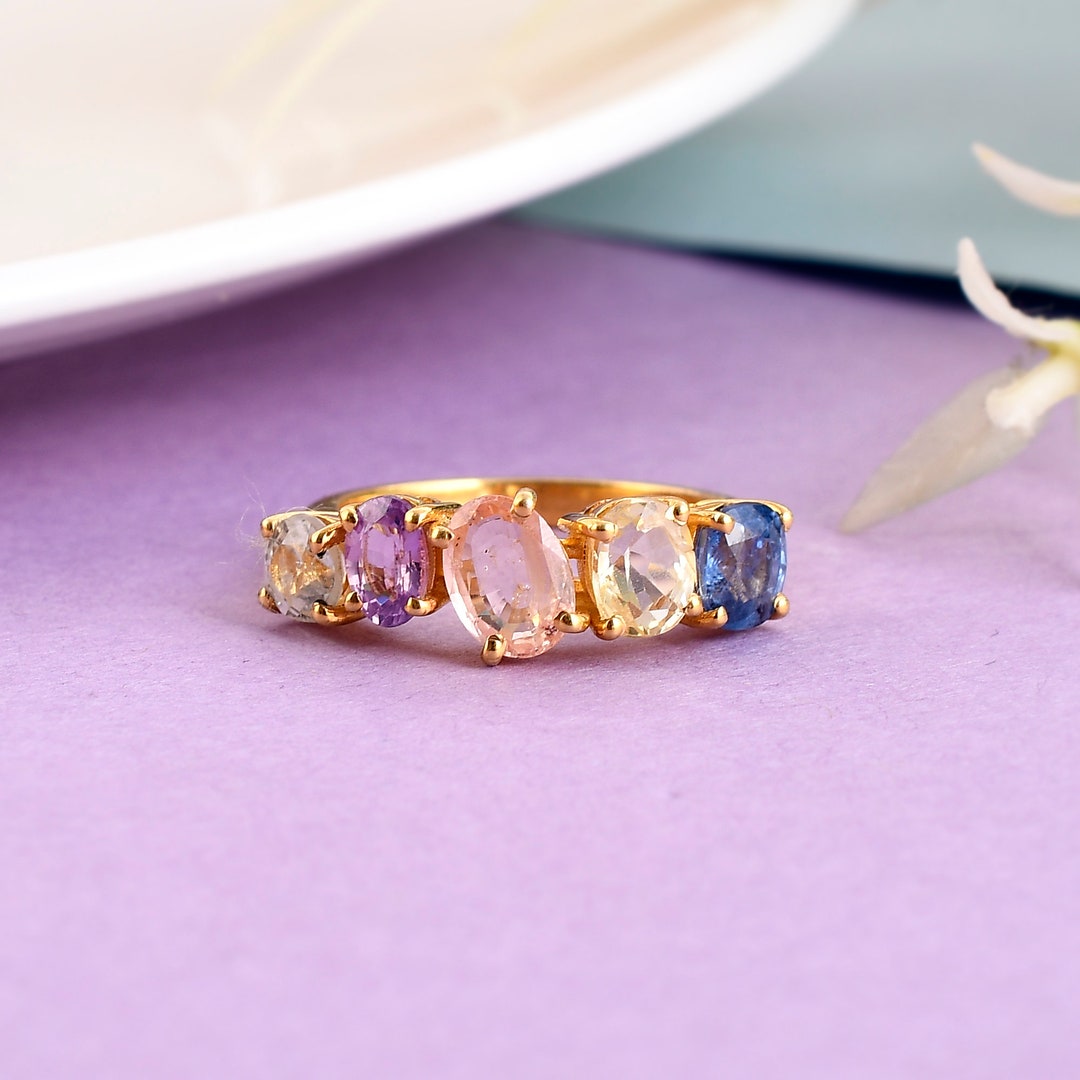 Natural Multi Sapphire Rings in Gold Plated Silver ,natural Sapphire ...