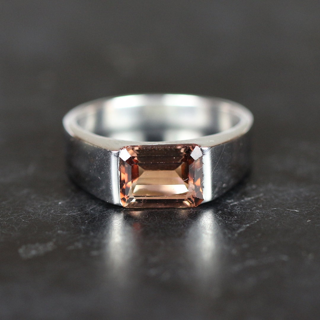 Emerald Cut Tourmaline Ring,natural Peach Orange Tourmaline Ring ...