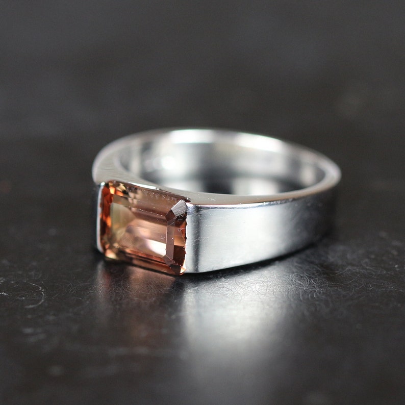 Emerald cut Tourmaline ringnatural peach orange tourmaline | Etsy