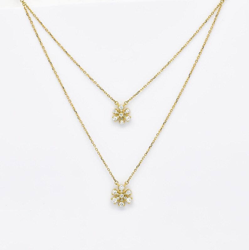 Natural Diamond Pendants, 18KT Gold Cluster Double Layer Chain Pendant ...