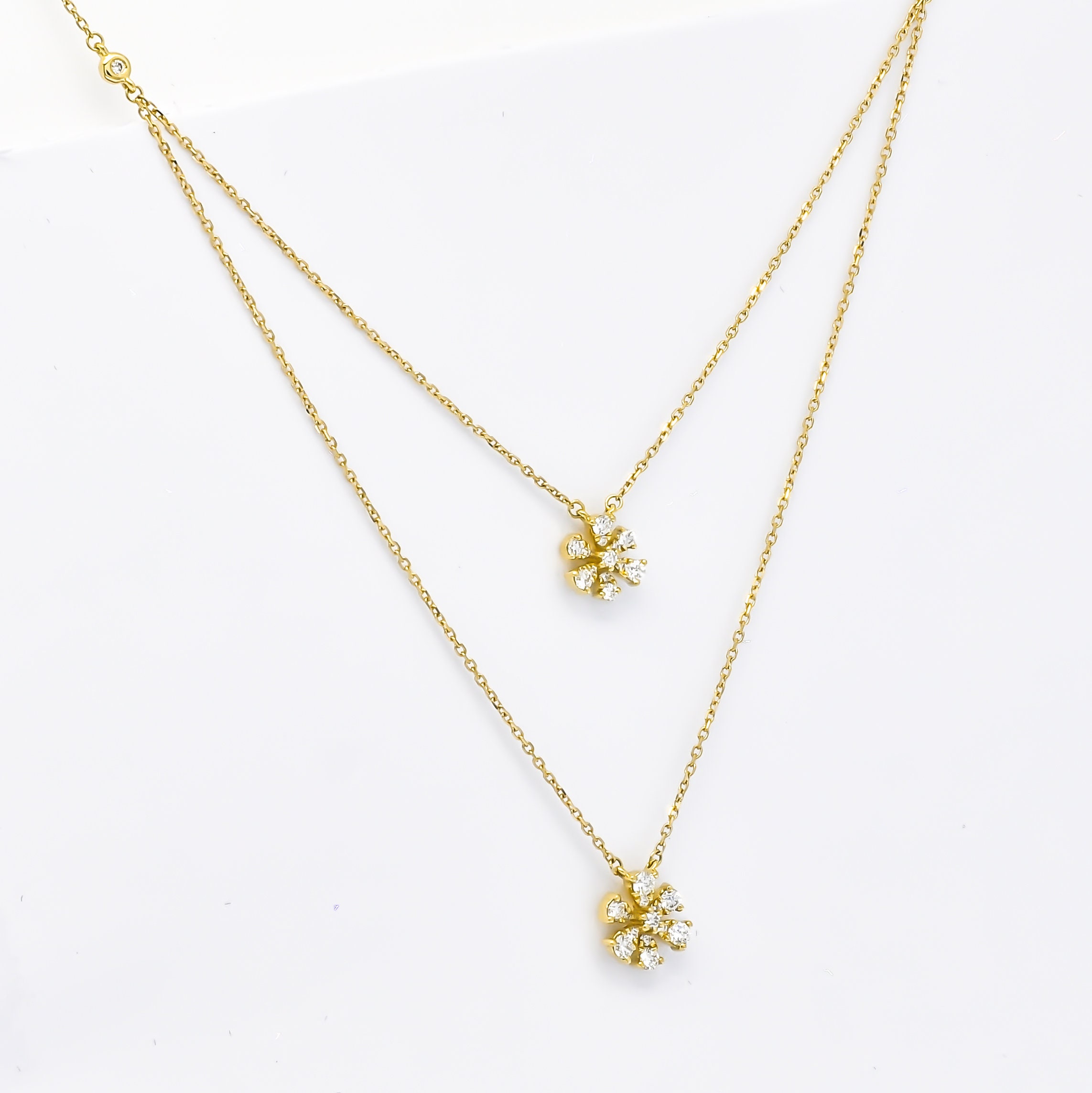 Natural Diamond Pendants 18KT Gold Cluster Double Layer Chain - Etsy