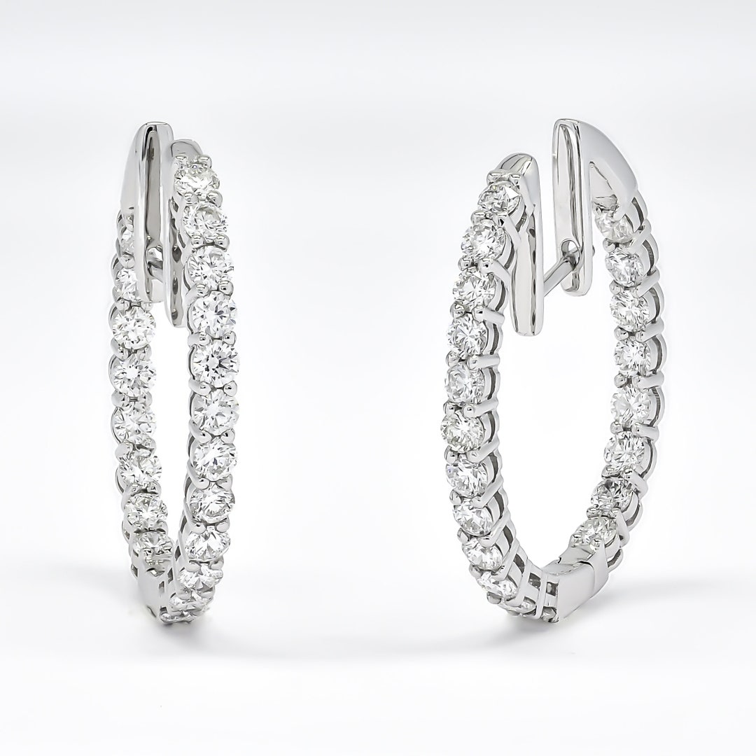 Natural Diamond Hoops, 18KT Gold Diamond Hoops Earrings, Special ...