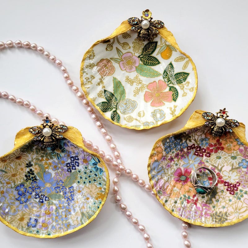 Floral and Seashell Fabric - Etsy