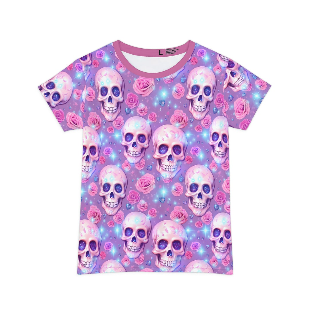 Pastel Goth Blue, Purple, and Pink Skulls and Roses Women's Halloween ...