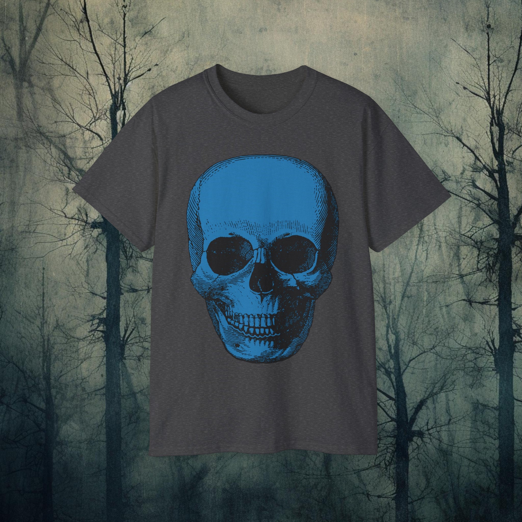 Blue Goth Skull Cotton Tee - Etsy