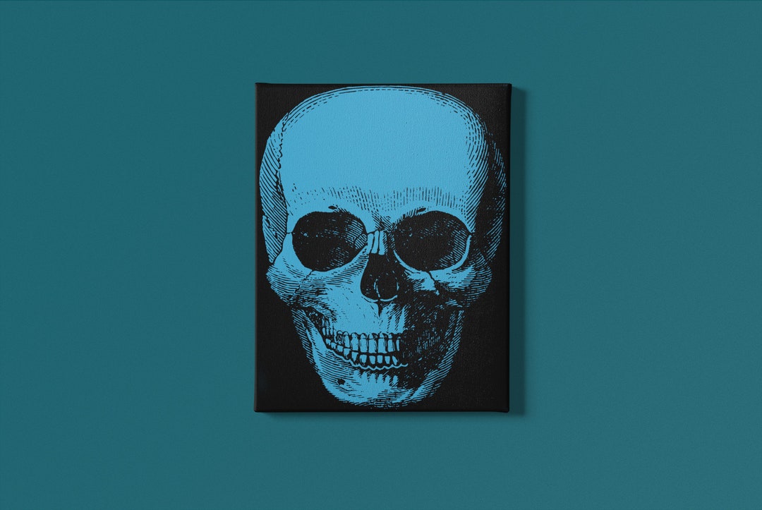 Blue Skull on Black Goth Canvas Gallery Wrap Free Shipping - Etsy