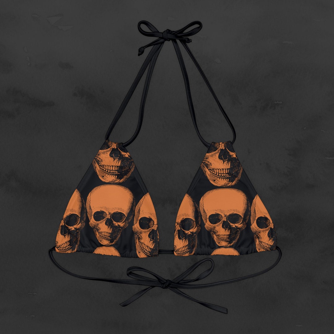 Orange Goth Skull Strappy Triangle Bikini Top - Etsy