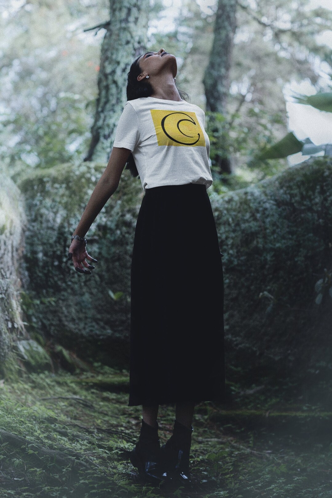 Black Whimsigoth Wide Crescent Moon on Yellow Background Cotton Tee - Etsy