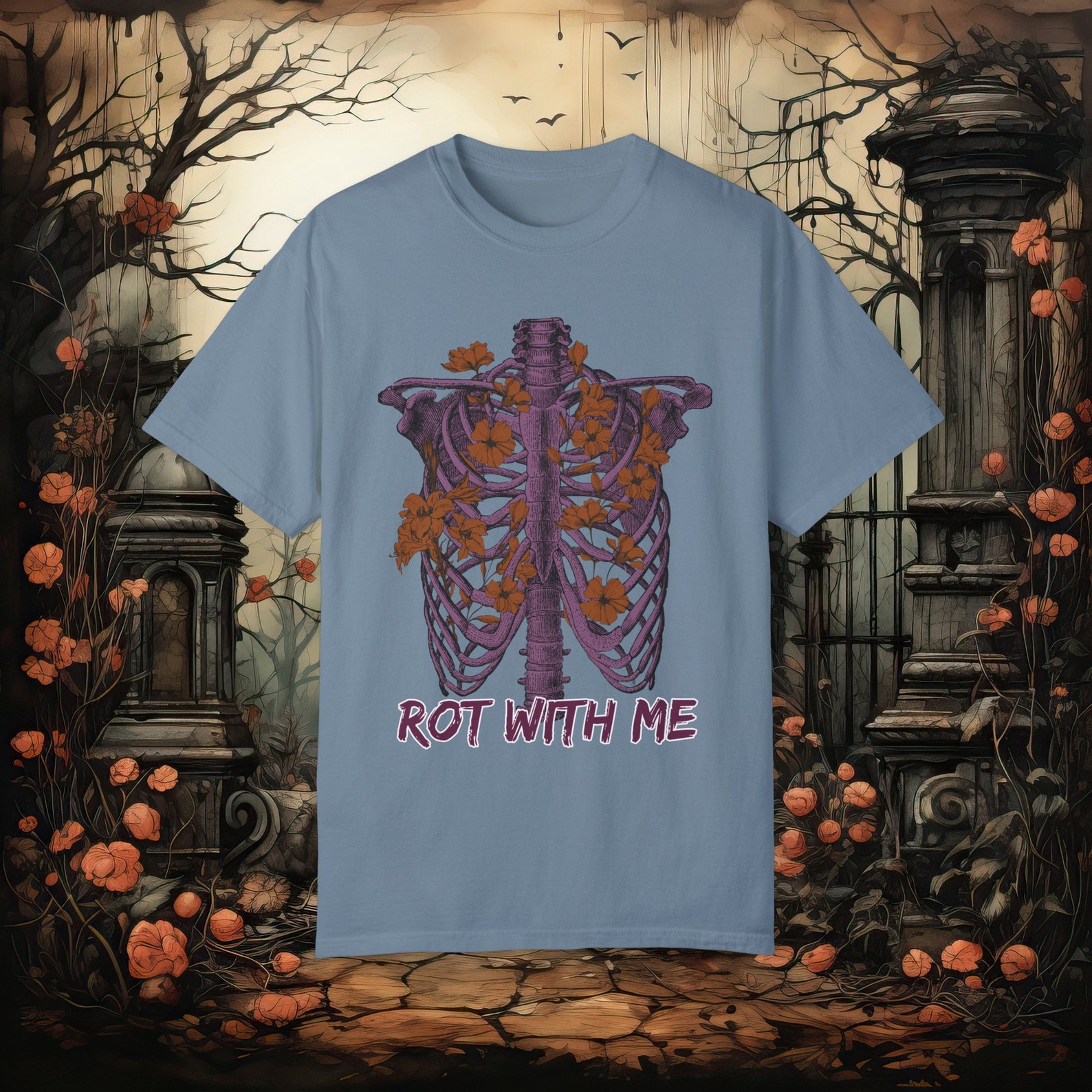 Dark Cottage Core Rot With Me Skeleton and Flowers T-shirt - Etsy