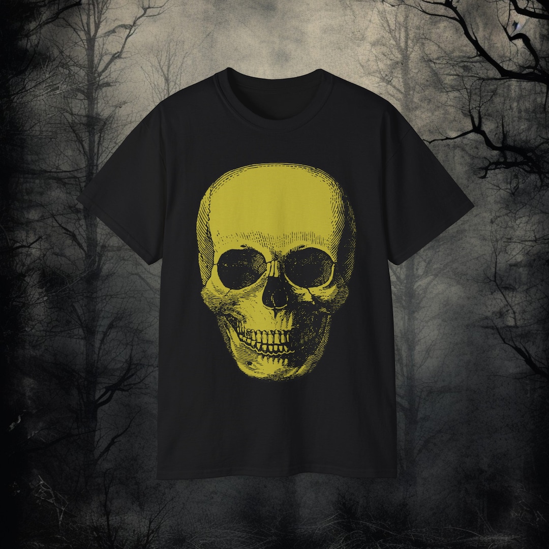Yellow Goth Skull Cotton Tee - Etsy