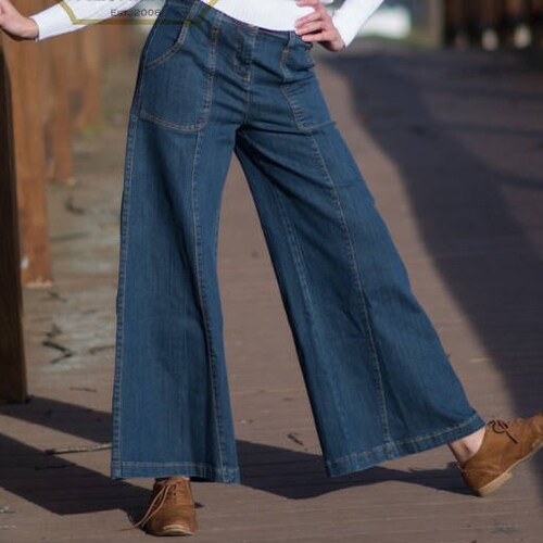 Long Wide-leg Blue Denim Pants Wide-legged Trousers for | Etsy