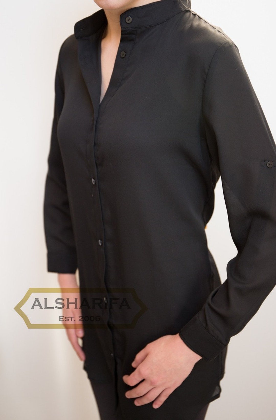32" Long BLACK Top | True Black Blouse | Premium Fabric Tunic [cy-769 ...