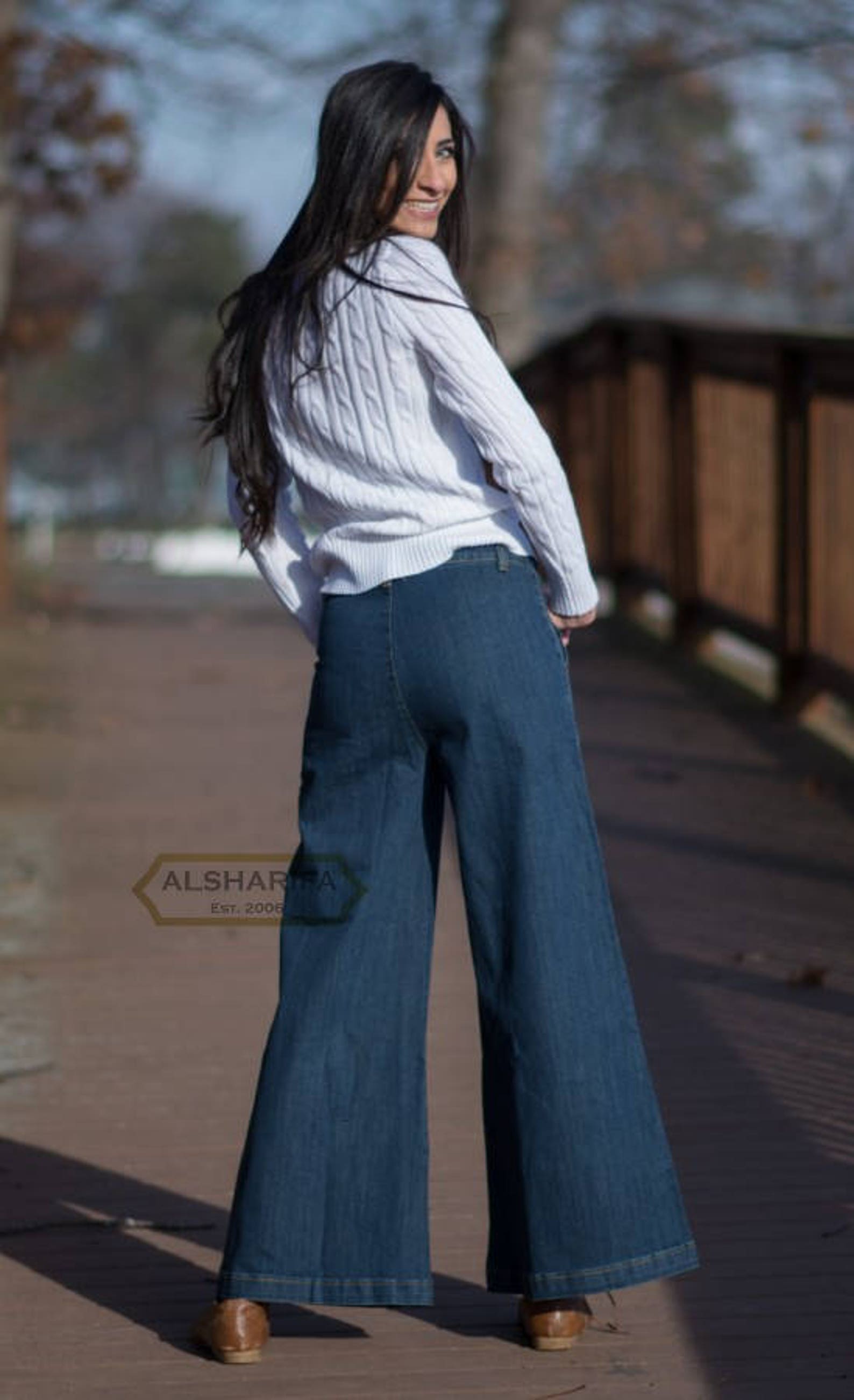 Long Wide-leg Blue Denim Pants Wide-legged Trousers for | Etsy