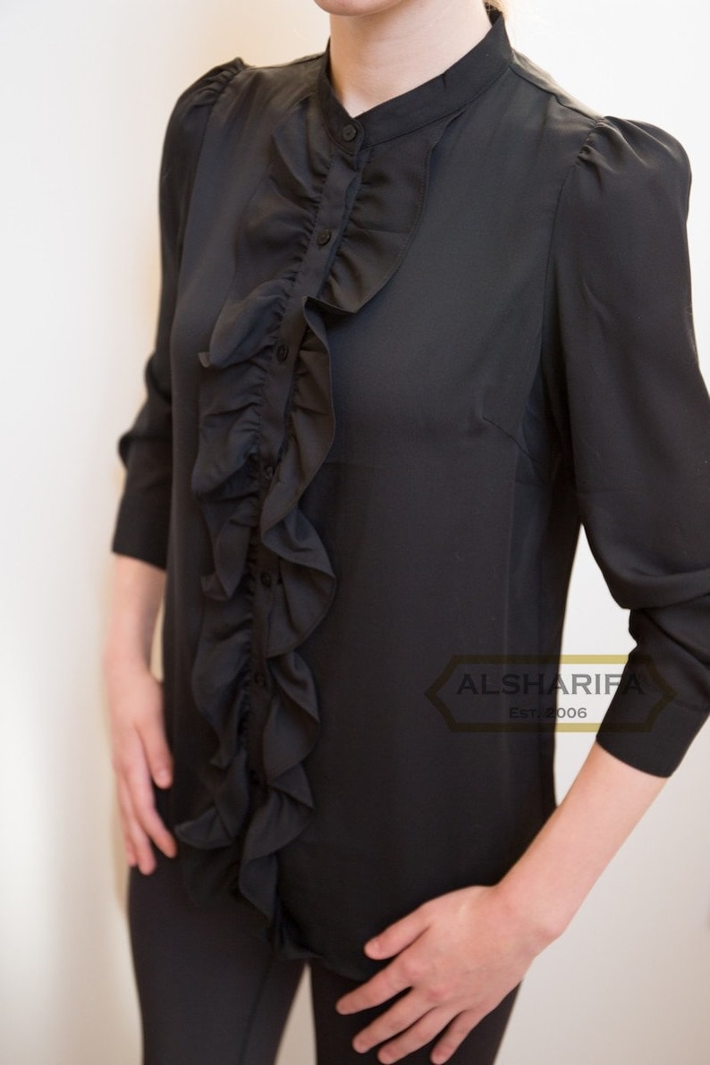 29 Long Black Ruffled Top Black Ruffle Blouse - Etsy