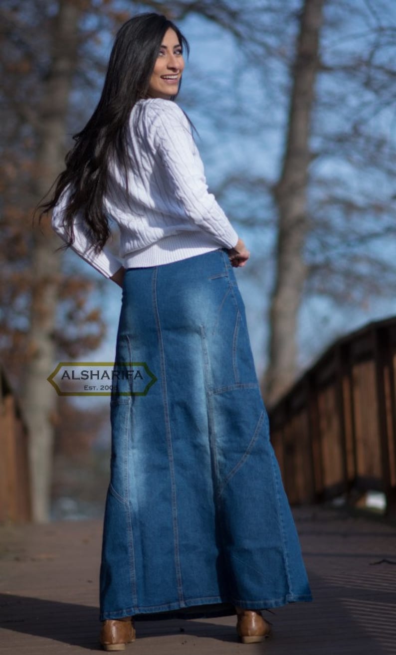 39 Long Denim Skirt Womens Modest Skirts Jeans Etsy