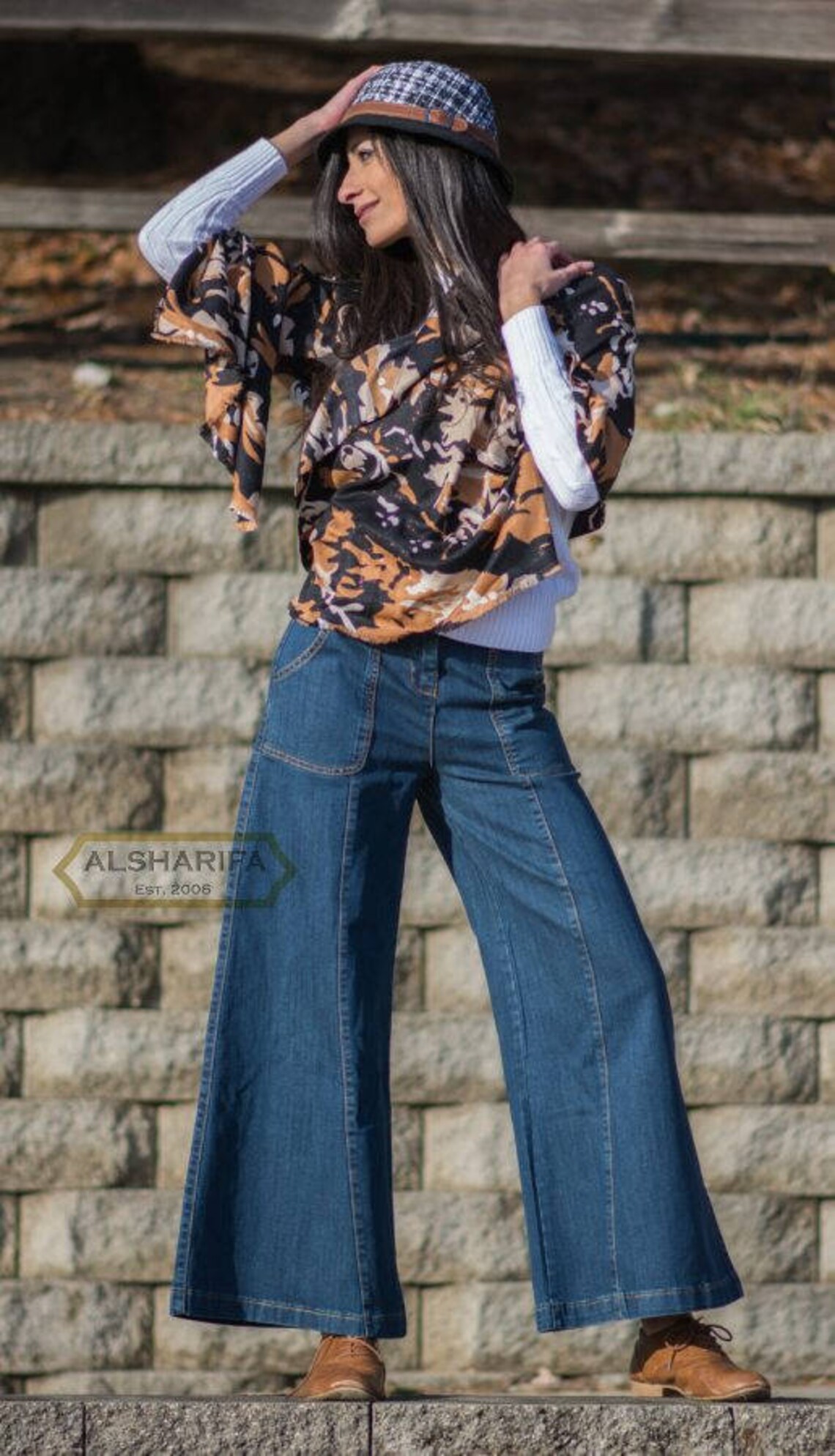 Long Wide-leg Blue Denim Pants Wide-legged Trousers for | Etsy