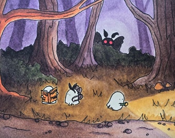 5x7 Print of Original Watercolor Illustration goodnight Ghost - Etsy