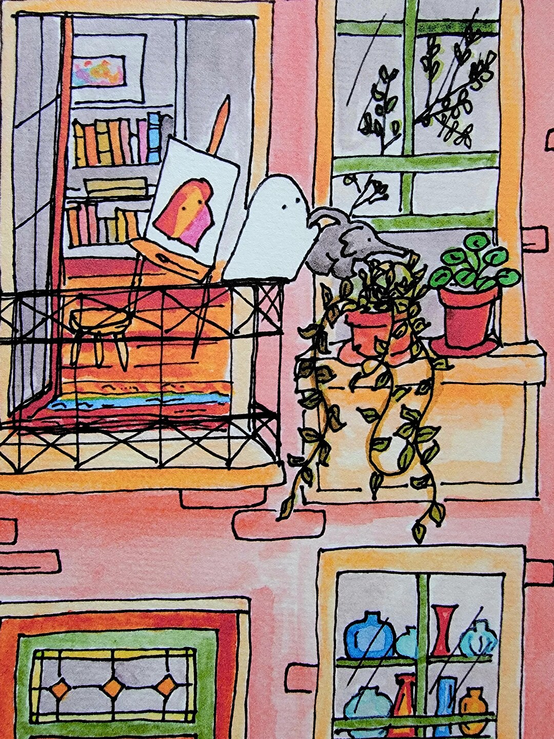 8x10 Print of Original Watercolor Illustration busy World of Ghosts - Etsy