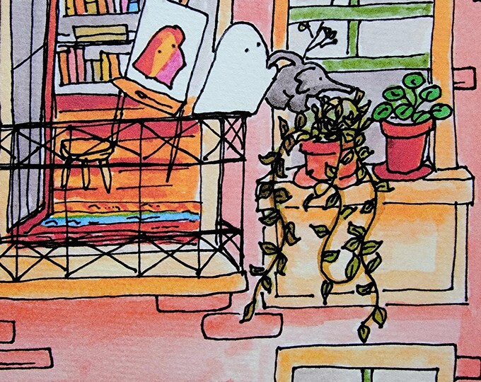 8x10 Print of Original Watercolor Illustration "busy World of Ghosts ...