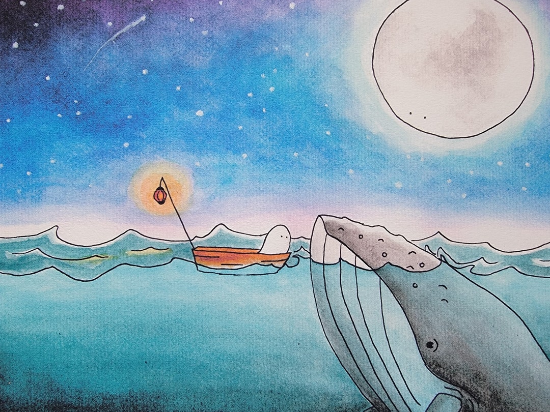 8x10 Print of Original Watercolor Illustration "the Ghost and the Whale ...