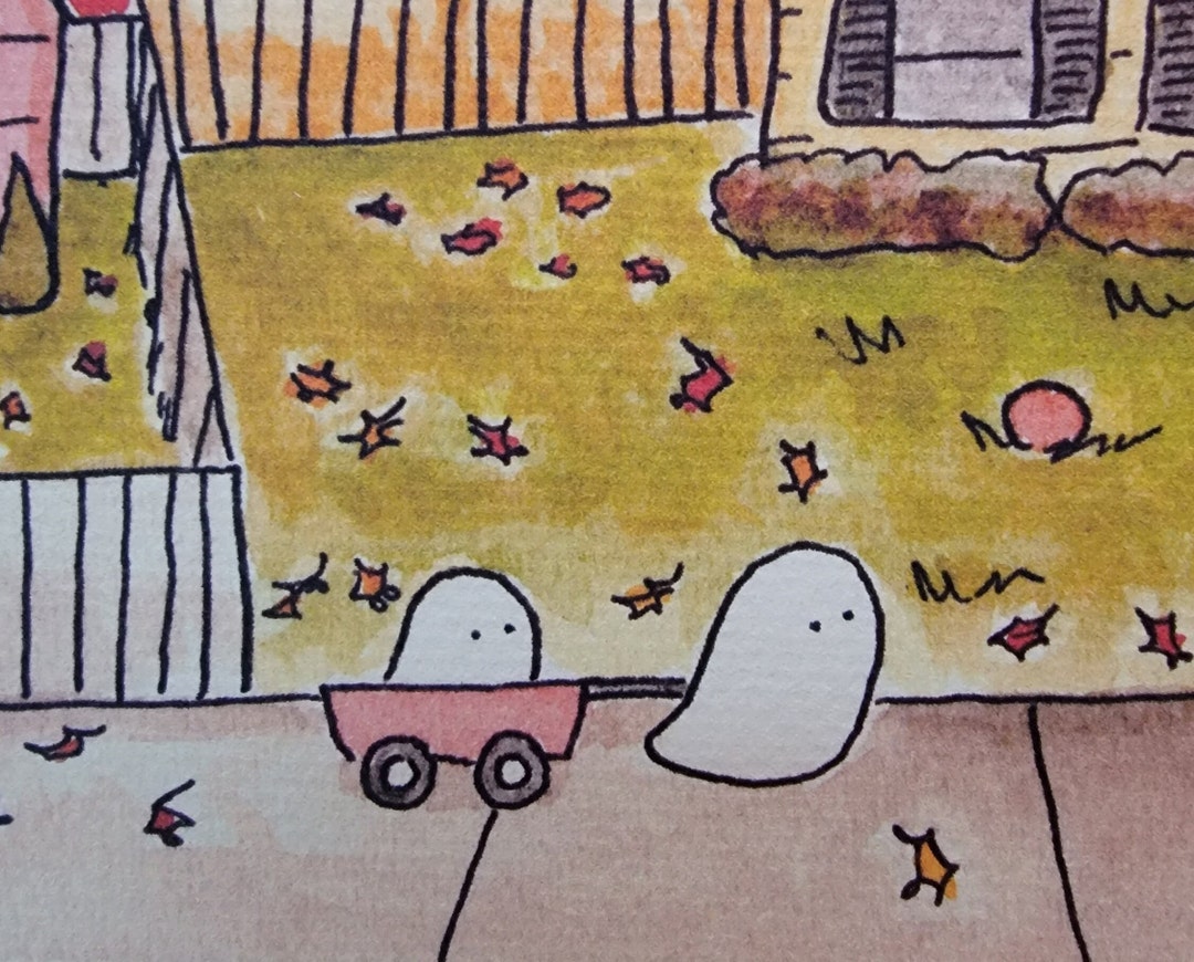 5x7 Print of Original Watercolor Illustration, "ghost Pulling a Friend ...