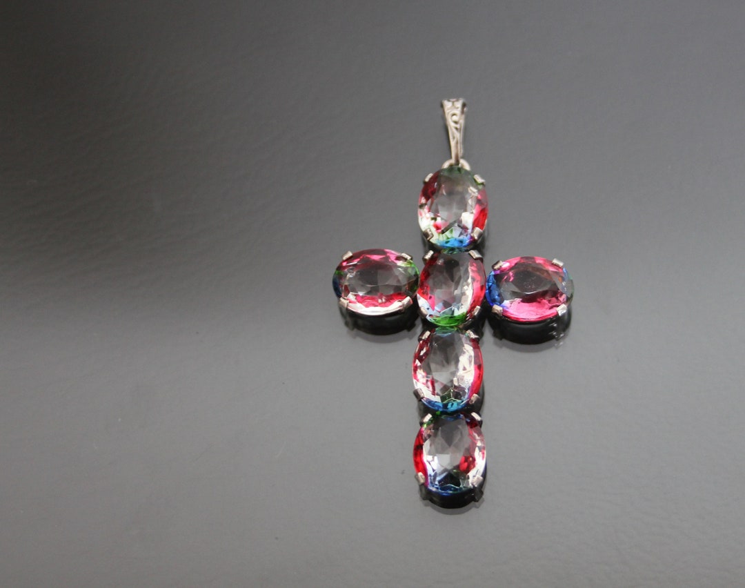 Jugendstil Iris Rainbow Glass Crucifix Cross Pendant. 800 Silver ...