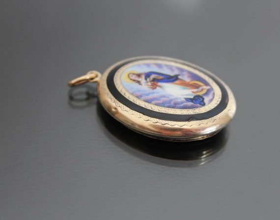 Victorian Locket Virgin Mary Enamel. Solid Silver, An… - Gem