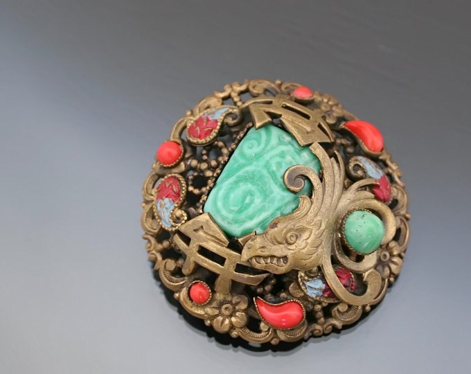 Max NEIGER. Art Deco Czech Glass Brooch. Chinese Theme. - Etsy